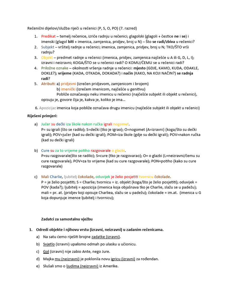 Razred - Recenicni Dijelovisvi | PDF