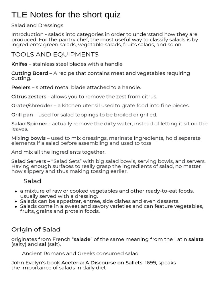 TLE Notes For The Short Quiz | PDF