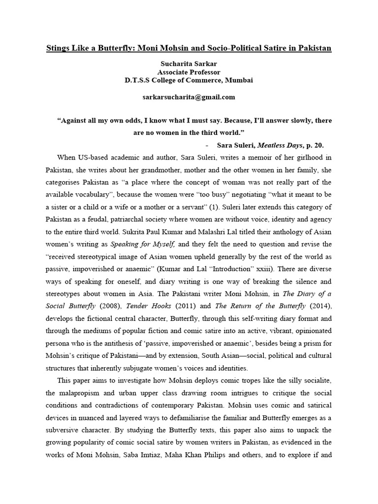 Stings Like A Butterfly Moni Mohsin and | PDF | Satire | Pakistan
