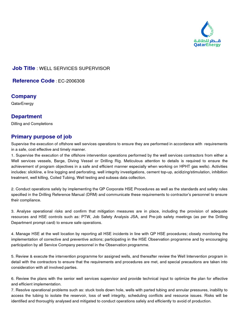Data Overview - WELL SERVICES SUPERVISOR | PDF | Technology & Engineering