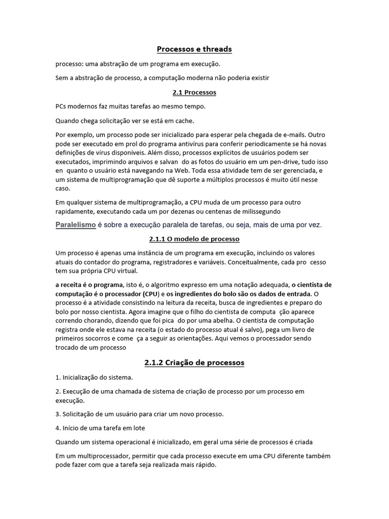 Processos e Threads | PDF | Thread (informática) | Processo (informática)