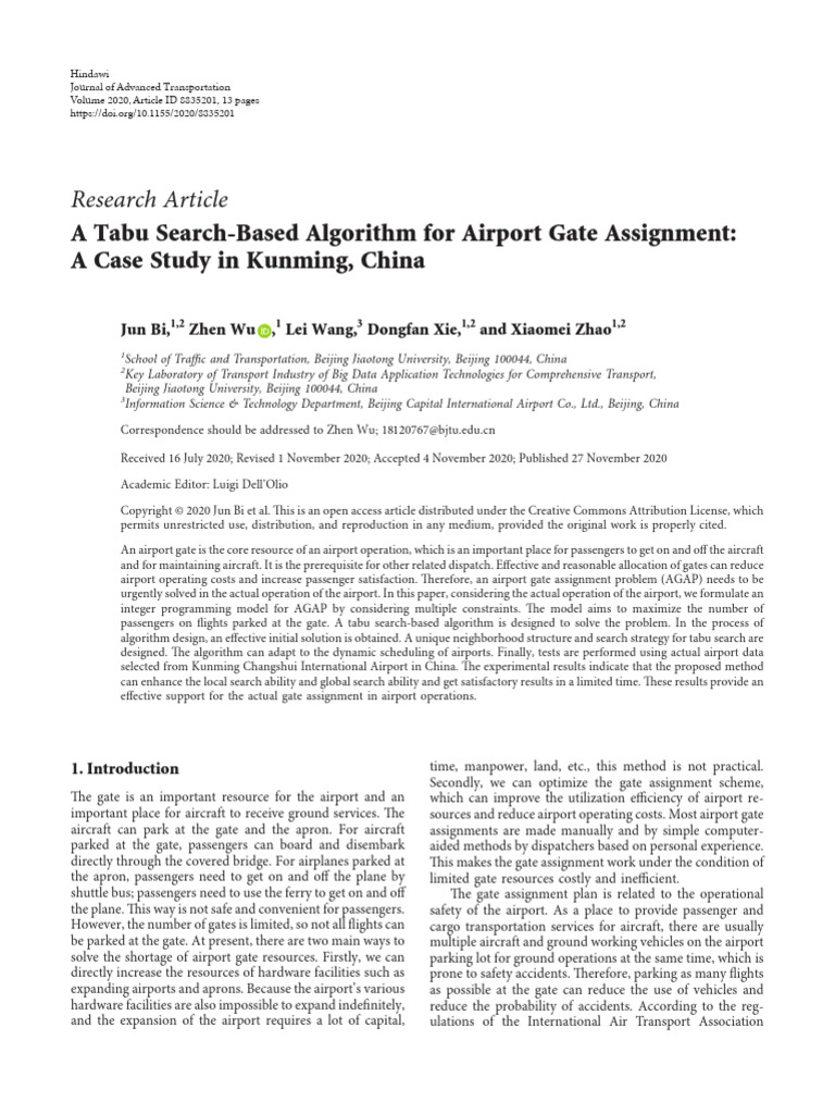 A Tabu Search-Based Algorithm For Airport Gate Assignment | PDF | Mathematical Optimization ...