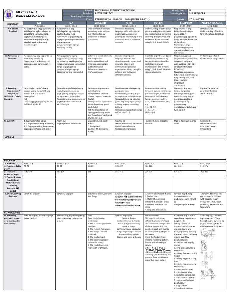 Grade 2 Daily Lesson Plan | PDF | Cognition