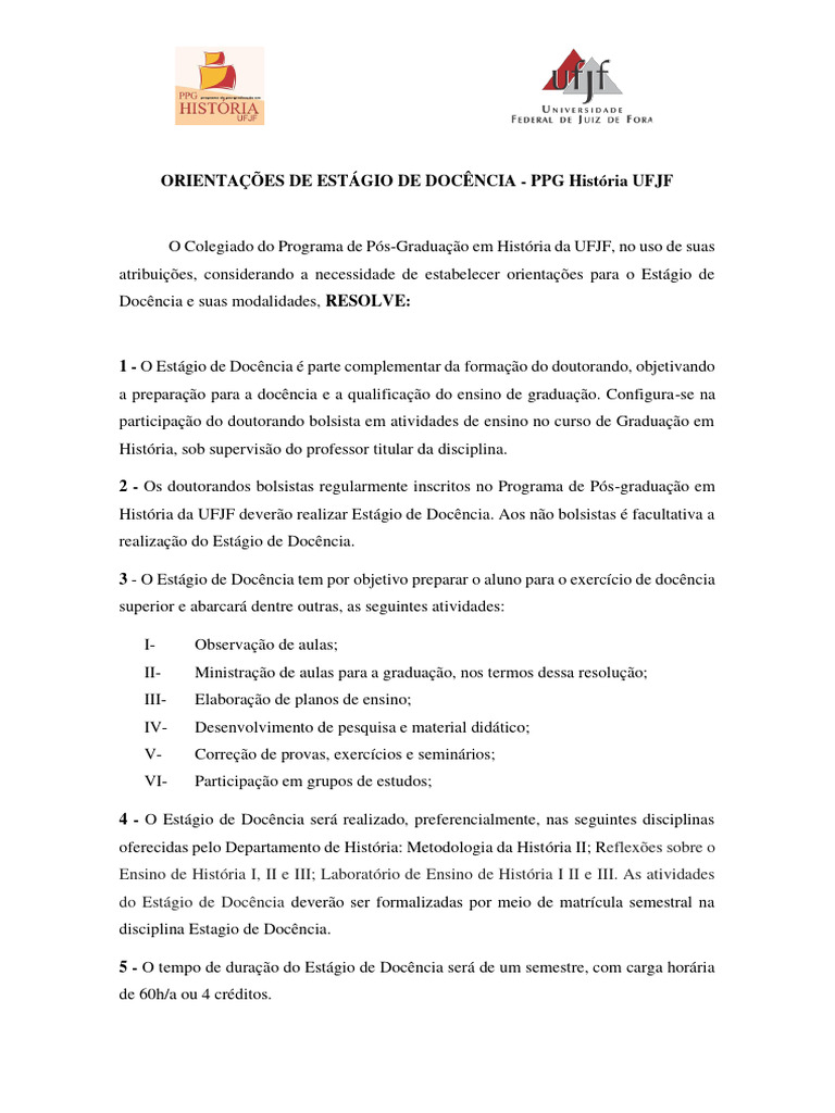 Orientações de Estágio de Docência PPG História 20211 | PDF