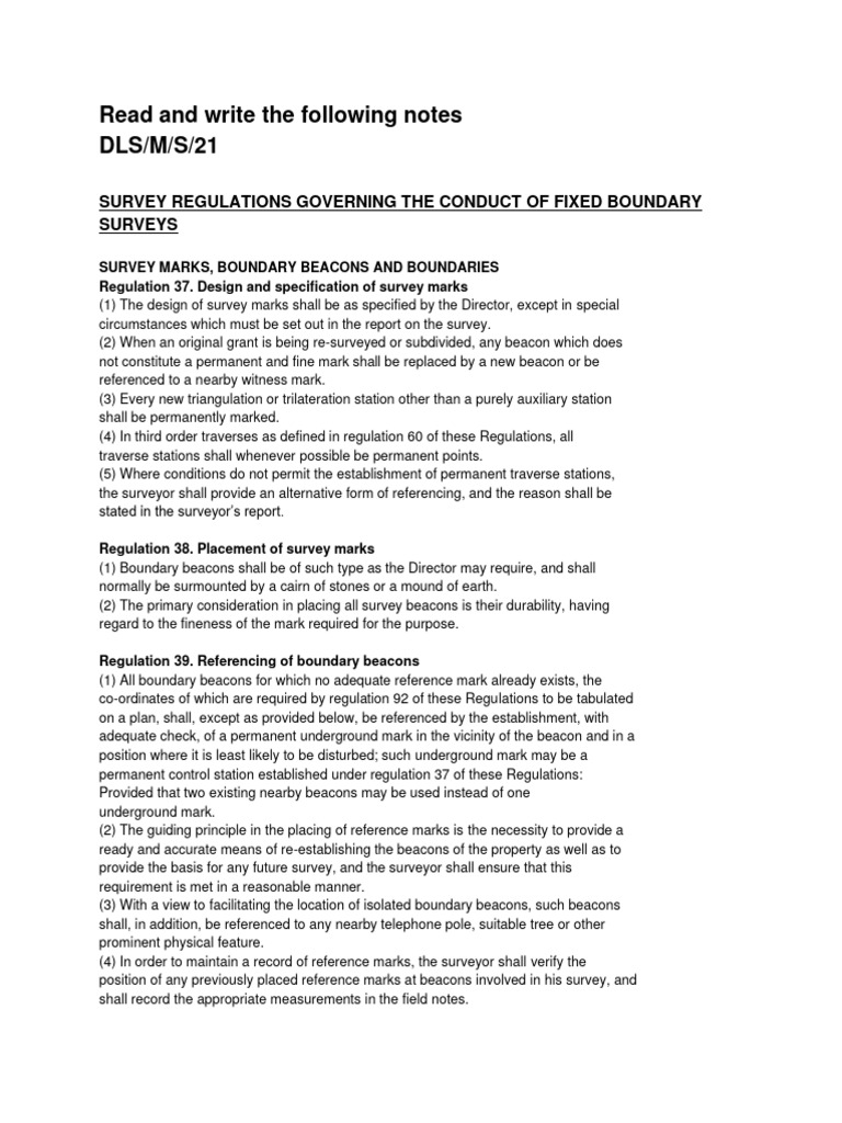 Cadastral Survey Notes DLS - M - S - 21 | PDF