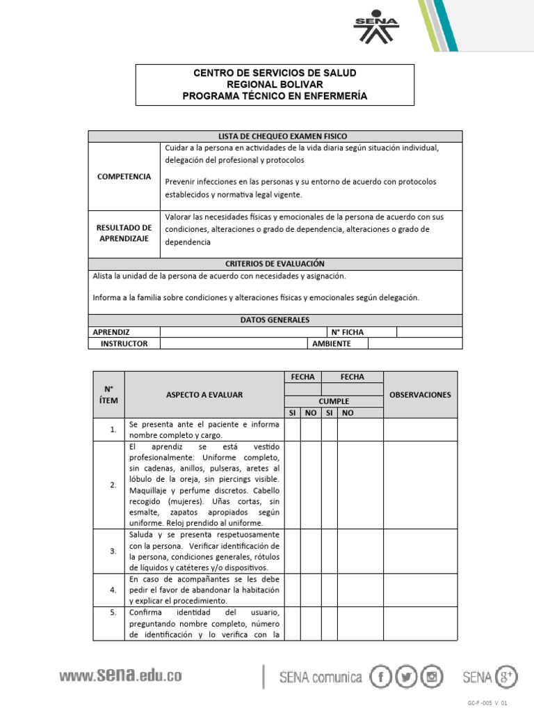 Lista de Chequeo Examen Físico Enfermería | PDF