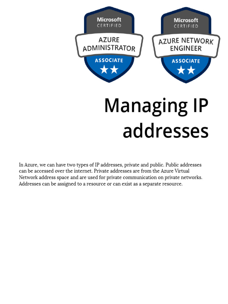Managing IP Addresses in Azure | PDF
