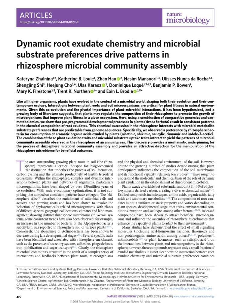 Dynamic Root Exudates Chemistry | PDF | Microorganism | Nature