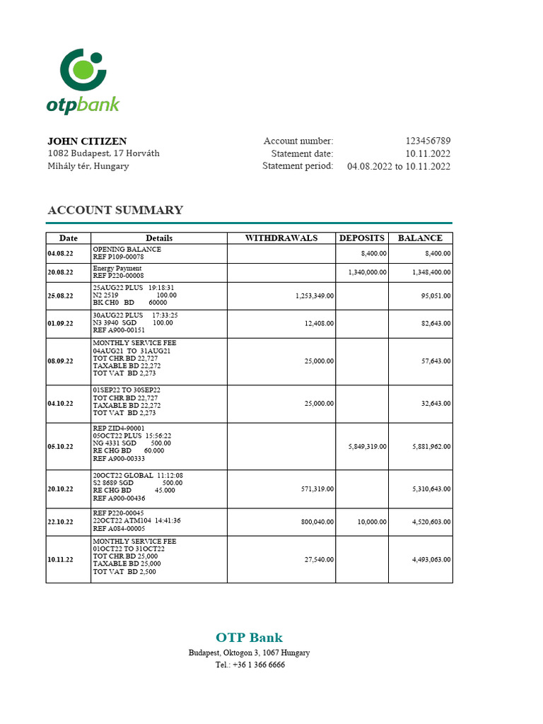Hungary OTP Bank Statement Pro | Download Free PDF | Banking | Financial Services