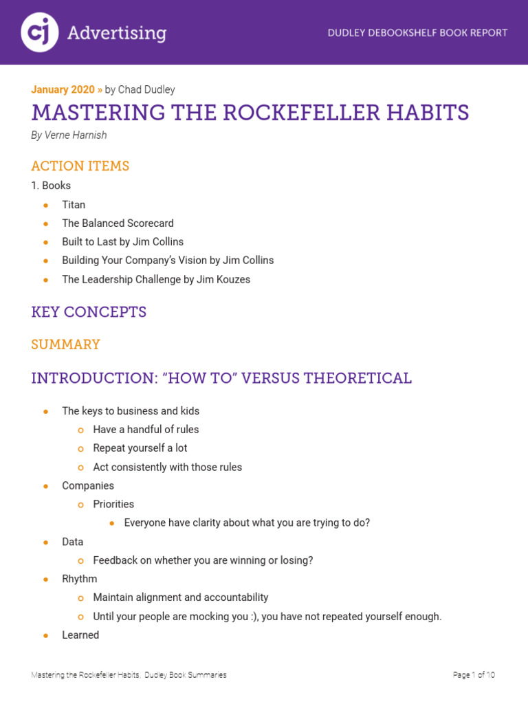 Mastering the Rockefeller Habits Summary | PDF | Goal | Strategic Planning