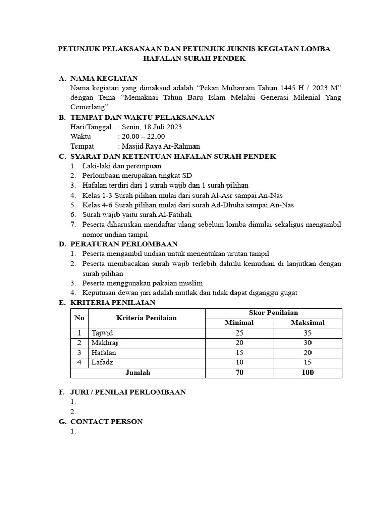Juknis Dan Format Penilaian Lomba Kaligrafi SD | PDF