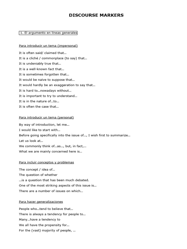 Discourse Markers | PDF | Argument | Truth