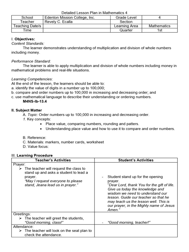Detailed Lesson Plan | PDF