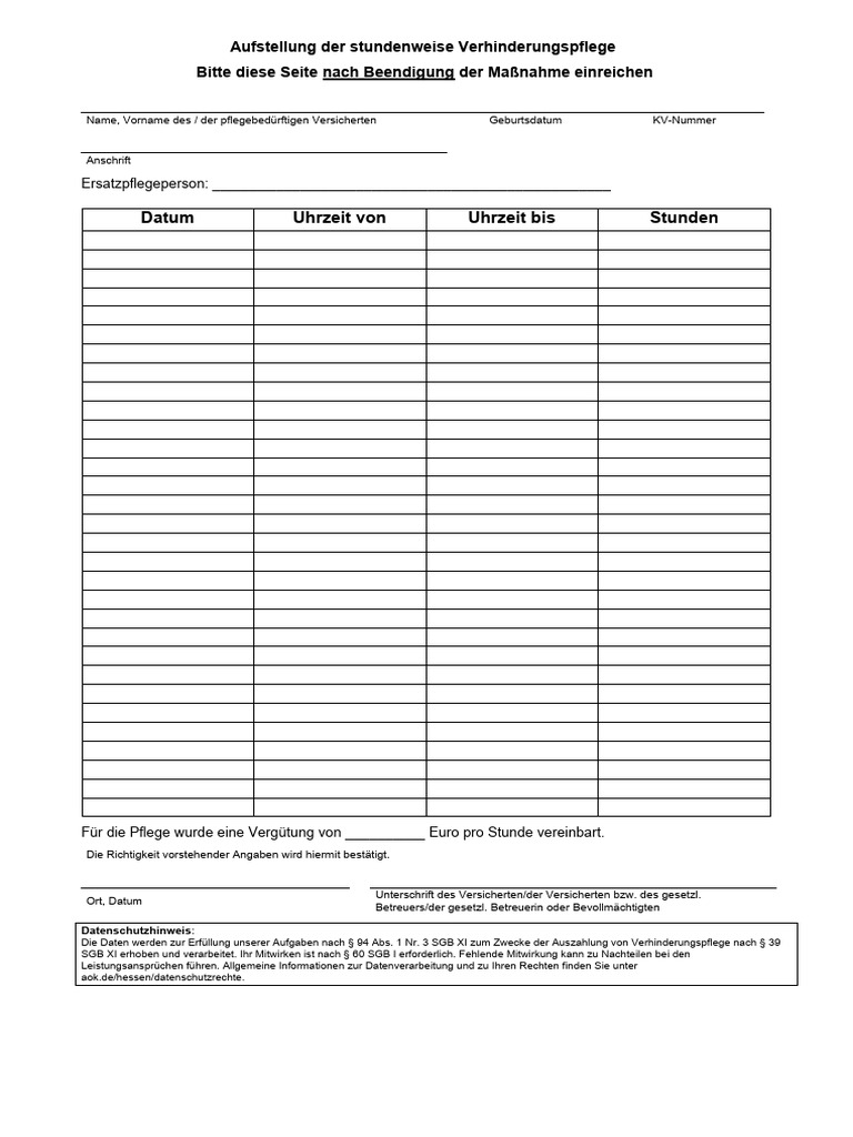 Anlage Zum Antrag - Verhinderungspflege | PDF