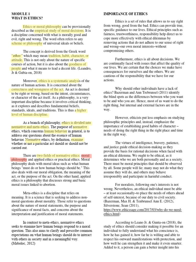 Module 1 (Ethics) | PDF