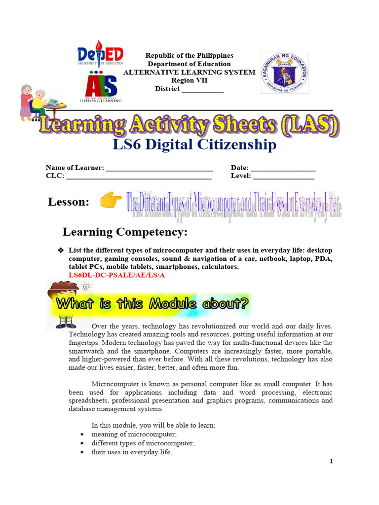 LS6 LAS Types of Microcomputer | PDF | Smartphone | Personal Digital Assistant