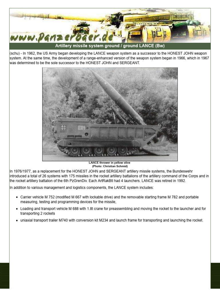 Surface To Surface Missile System Lance Bw Pdf Missile Rocket