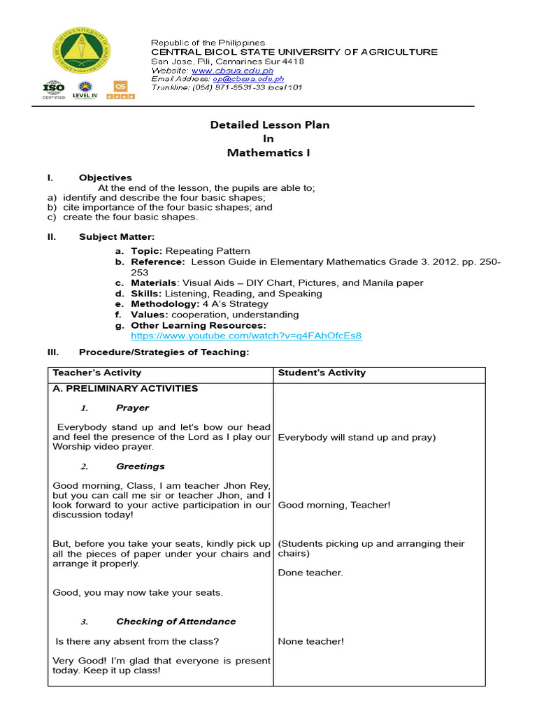 MTB - Lesson Plan in Math | PDF | Lesson Plan | Rectangle