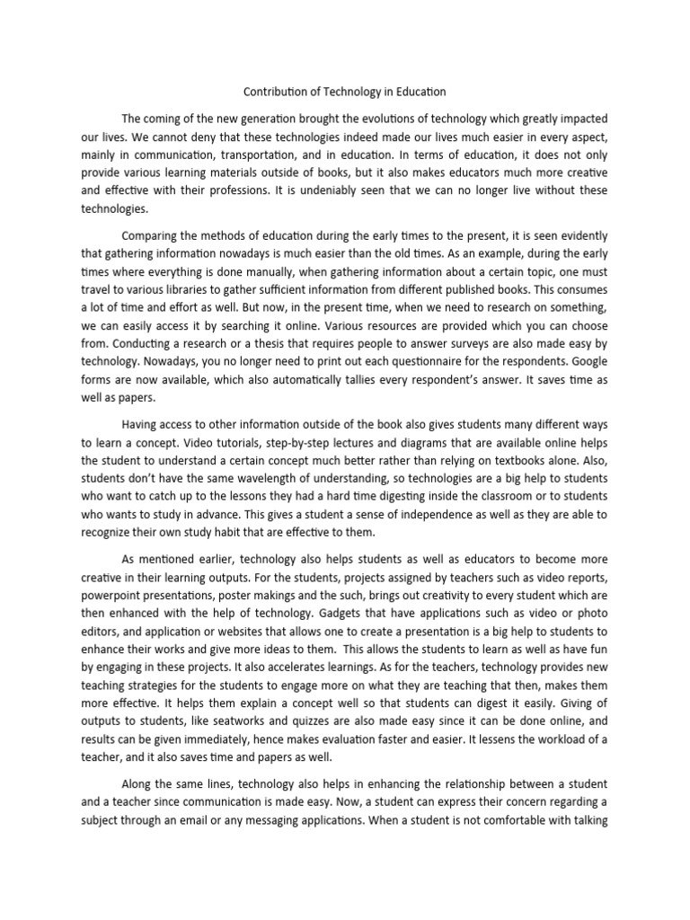 Contribution of Technology in Education | PDF | Teachers | Books