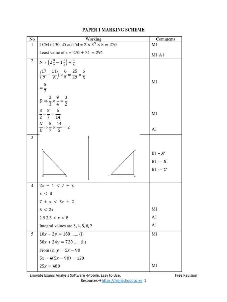 MATHEMATICS Form 4 Term 2 Joint Exam PP1 Marking Scheme - Docx-1 | PDF