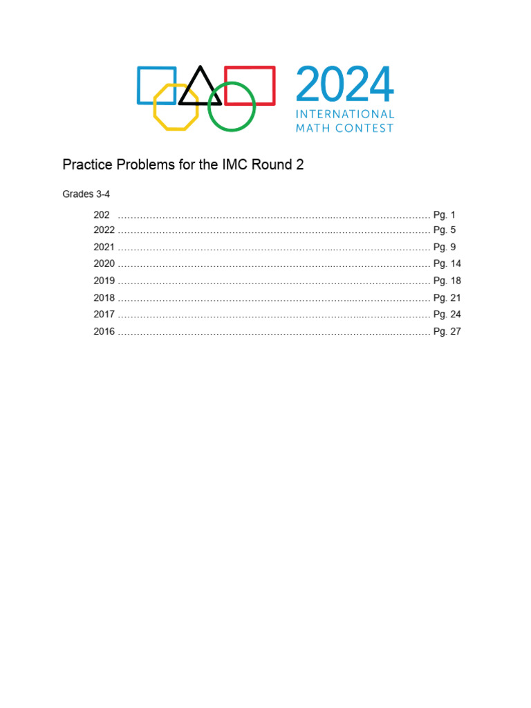 IMC Round 2 Practice Problems Grades 3-4 | PDF | Teaching Methods ...