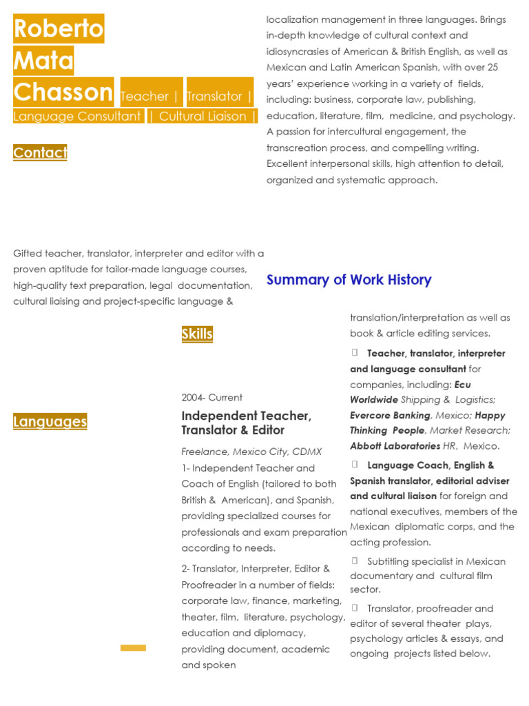 Contact: Summary of Work History | PDF | Social Science | Language Arts ...
