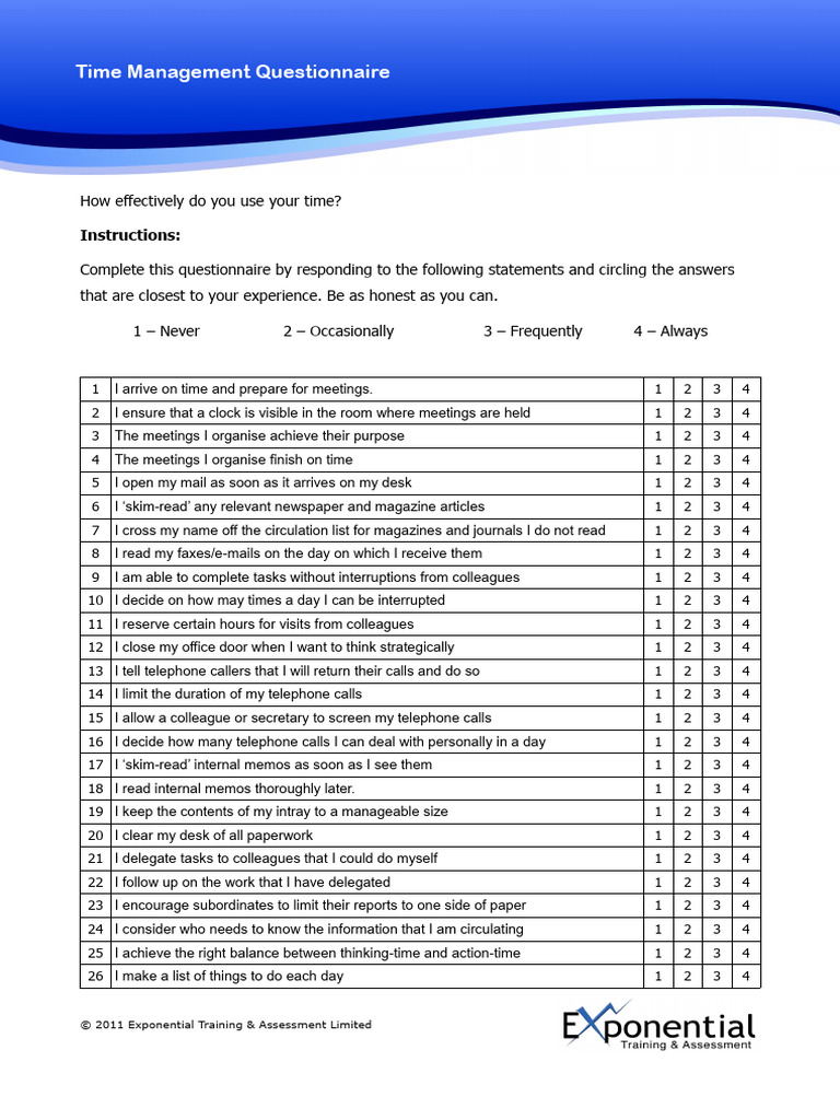 Time Management Self-Assessment Quiz | PDF | Cognition | Communication