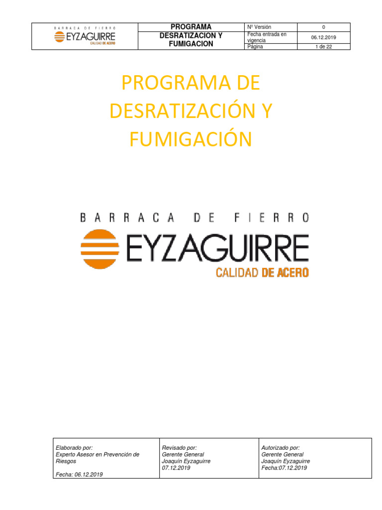 Programa Desratizacion y Fumigacion 2019 | PDF | Mosquito | Pesticida