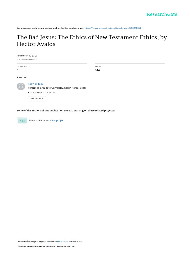 The Bad Jesus The Ethics of New Testament Ethics B | PDF
