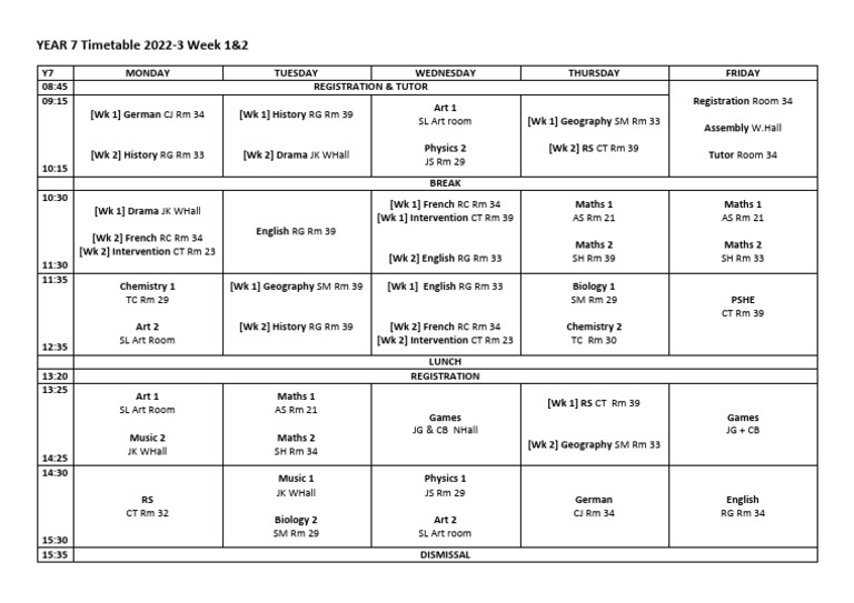 Y7 Timetable | PDF
