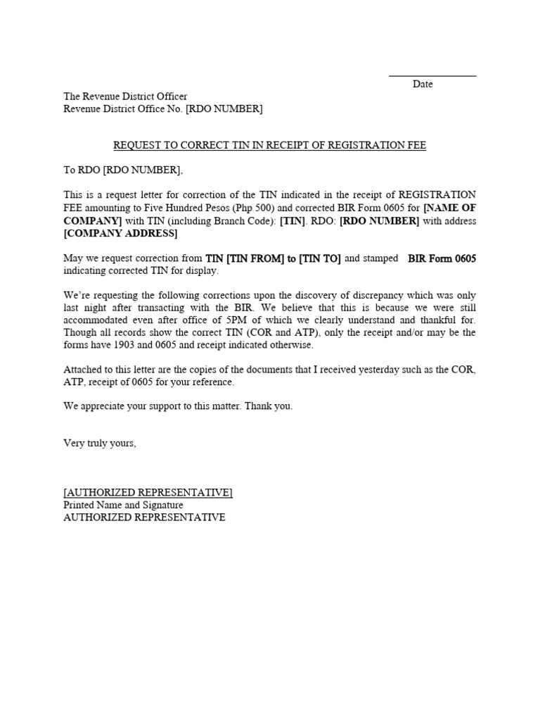 Request To Correct Tin in Receipt of Registration Fee | PDF | Finance ...