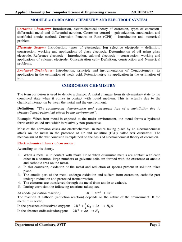 Module-3 CSE Stream | PDF | Corrosion | Anode Module-3 CSE Stream | PDF | Corrosion | Anode