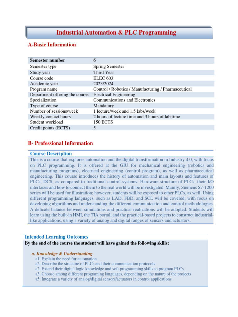 Lec1 Notes Plc | PDF | Programmable Logic Controller | Automation