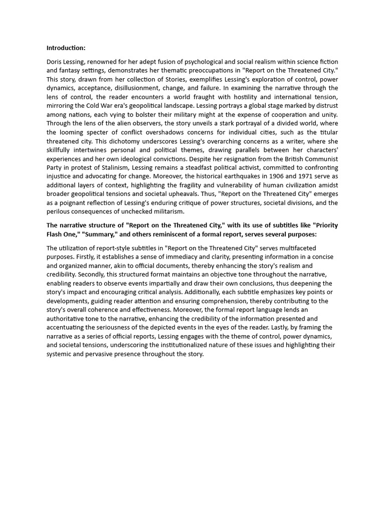 Report On The Threatened City | PDF | Narrative