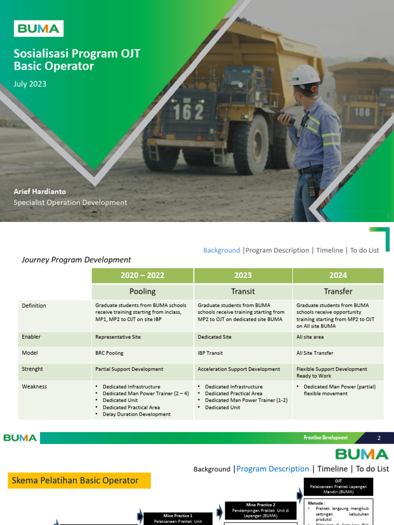 Sosialisasi Program OJT Basic Operator | PDF