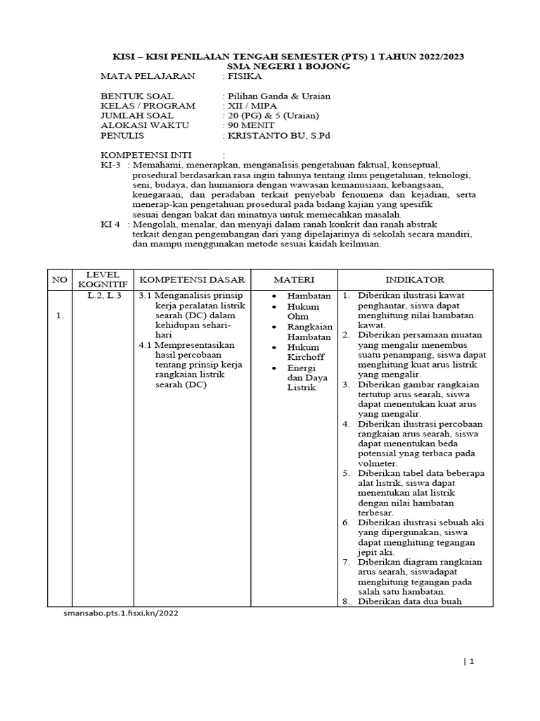 KISI2 - PTS.1 - XII.2022 - Bagisiswa | PDF