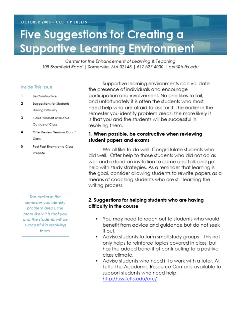 Five Suggestions For Creating A Supportive Learning Environment | PDF