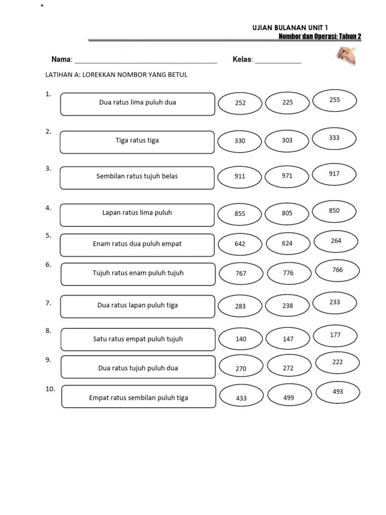 Ujian Pengukuhan Tajuk 1 Matematik Tahun 2 - 1 | PDF