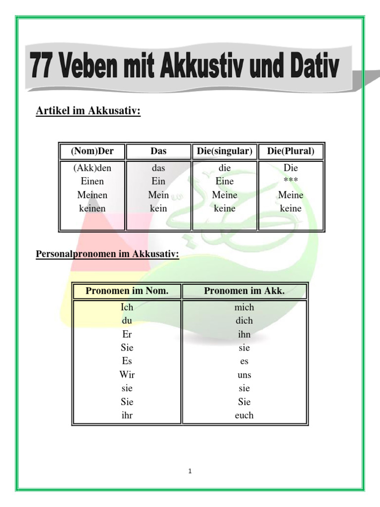 Verben Mit Akkusativ & Dativ | PDF