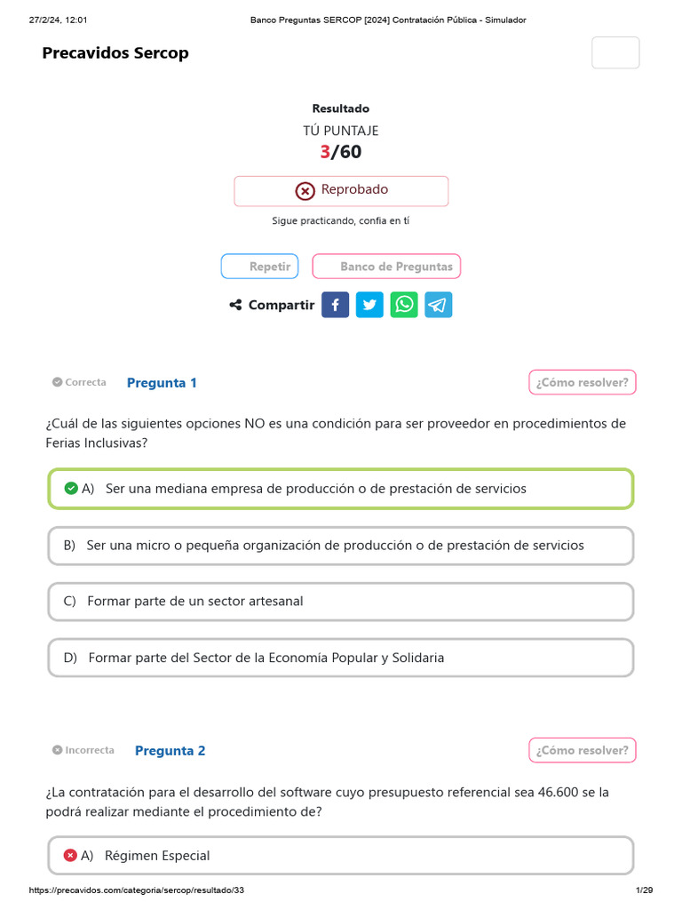 Banco Preguntas Sercop 2024 Contratación Pública Simulador Pdf