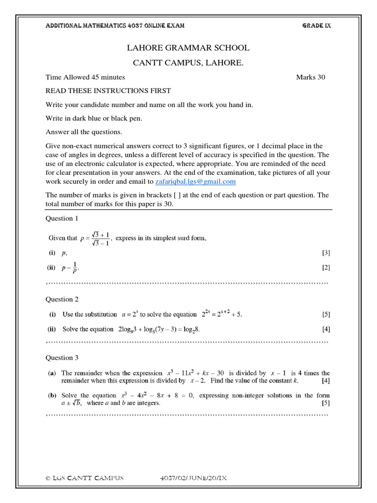 Add Math 4037 Cantt Campus | PDF | Teaching Methods & Materials