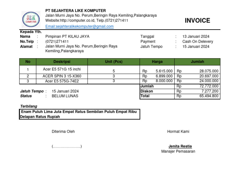 CONTOH INVOICE (Faktur Penagihan) | PDF