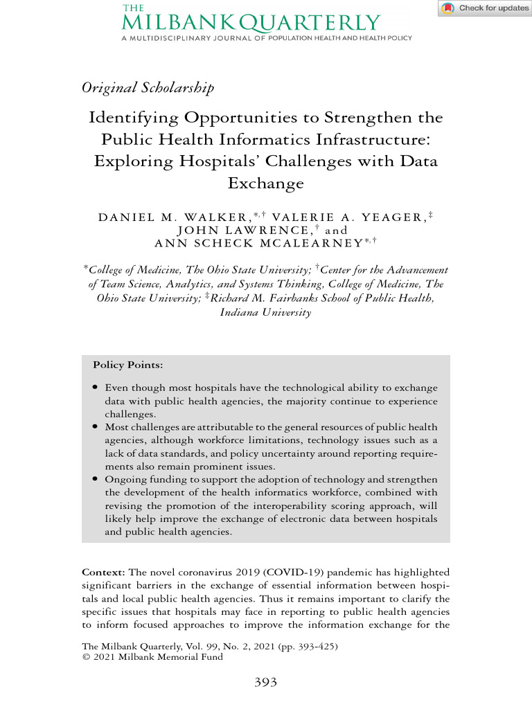 1 Identifying Opportunities To Strengthen The Public Health Informatics ...