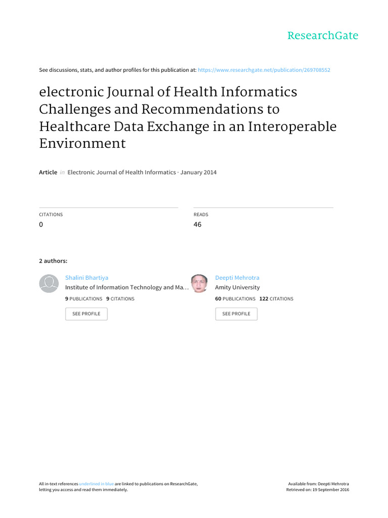 1 Electronic Journal of Health Informatics Challenges and ...