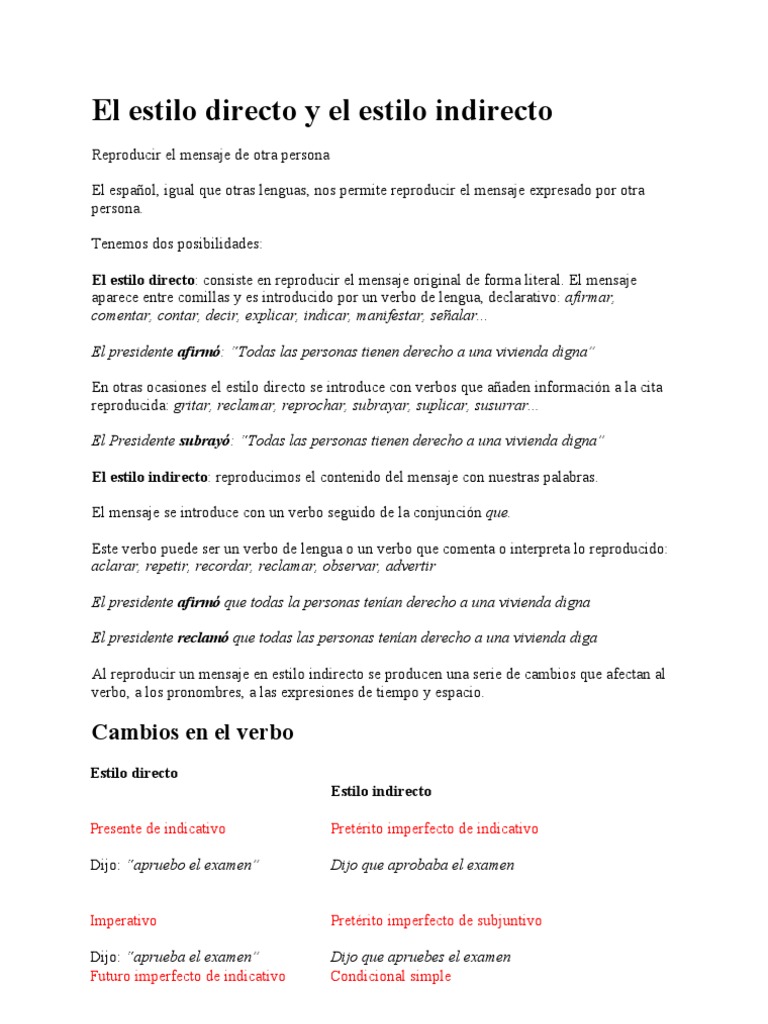 El Estilo Directo y El Estilo Indirecto | PDF | Comillas | Verbo