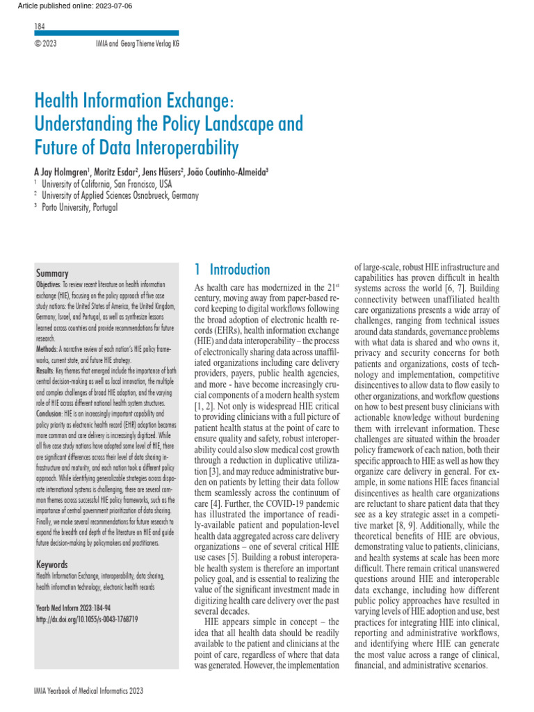 2 Health Information Exchange - Understanding The Policy Landscape and ...