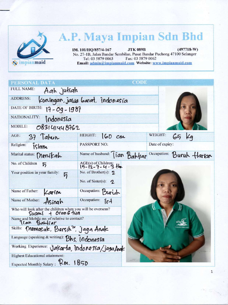 BIODATA AAH | PDF