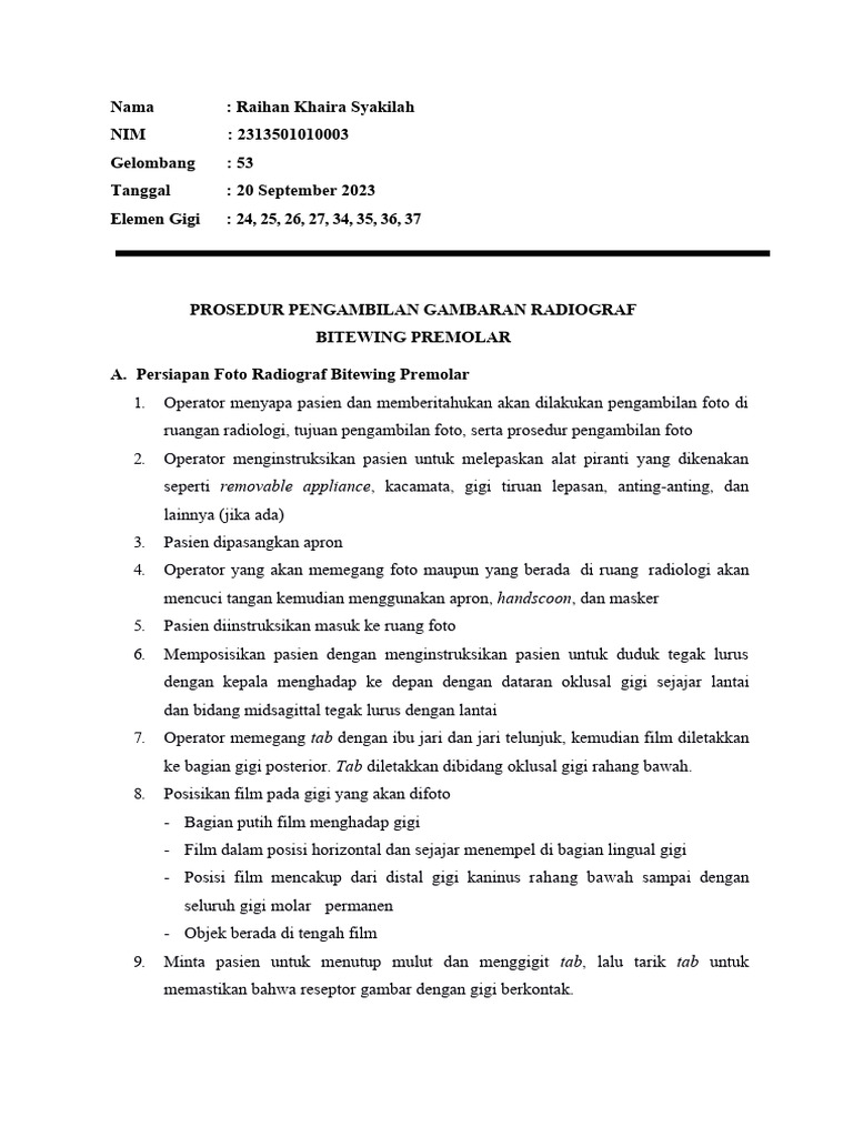 2 - Paper Bitewing - Raihan Khaira - 23003 - Drg. Kemala Hayati, M. Kes ...