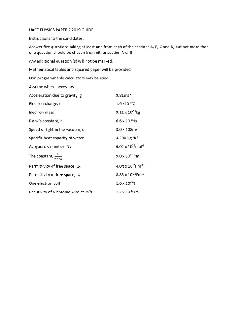 UACE Physics Paper 2 2019 | PDF | Inductor | Waves
