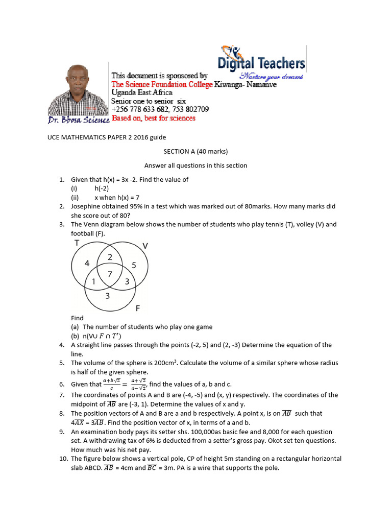 UCE Mathematics Paper 2 2016 Guide | PDF | Sphere | Pound Sterling